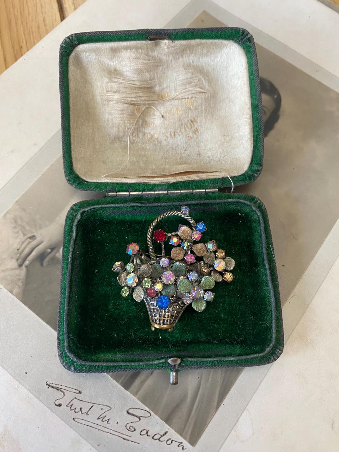 Art Deco Floral Basket Cold Enamel Pin |crystal Paste & AB Rhinestones ...