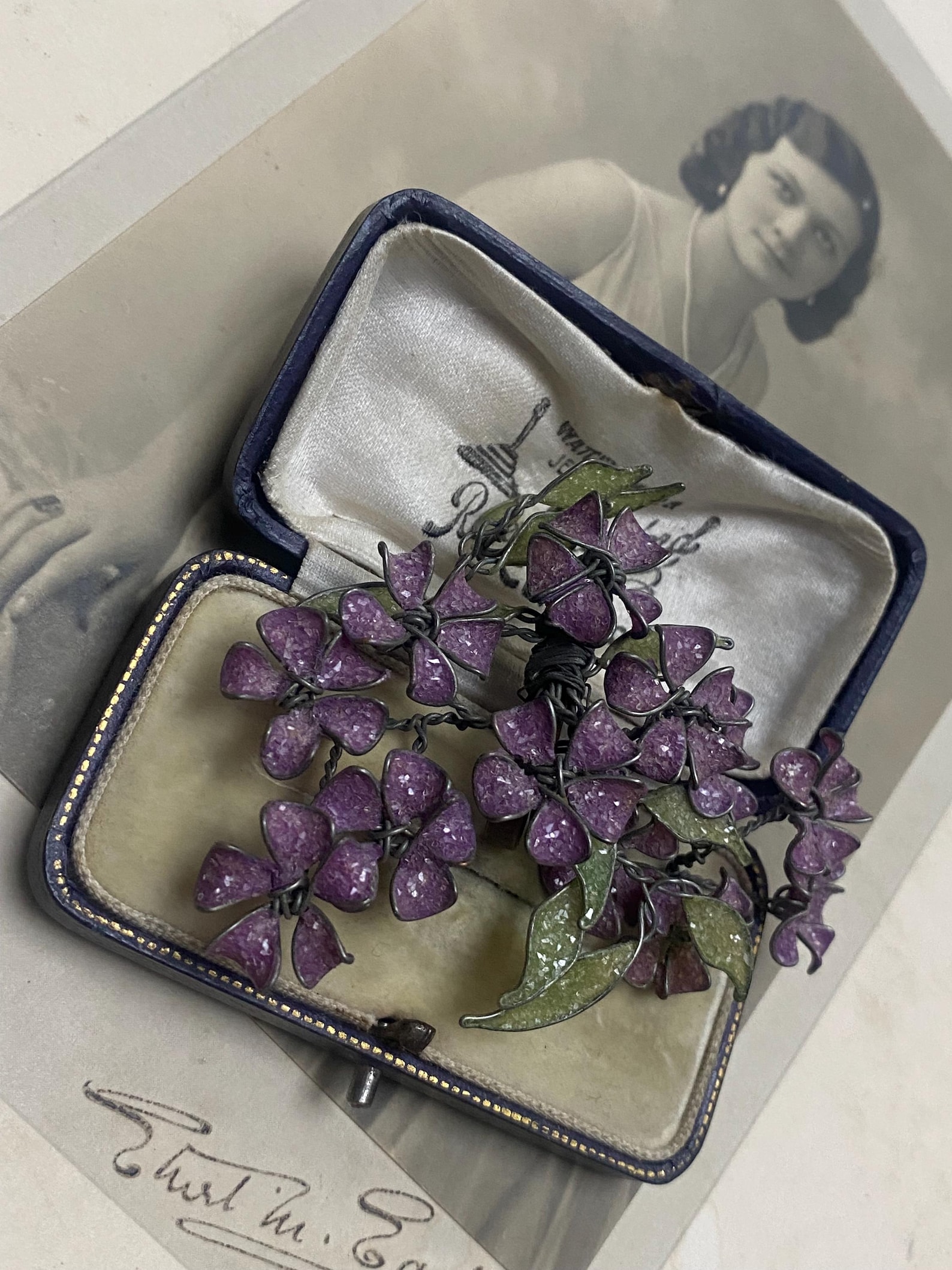 Edwardian Ladies Violet Plique-a-jour Enamel Floral Spray Suffragette ...
