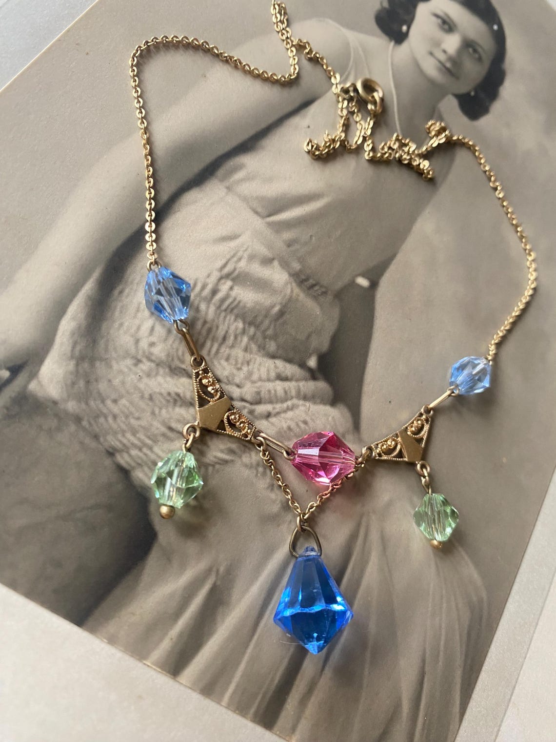 Art Deco Rainbow Multicoloured Swarovski Crystal Bead Festoon Pendant ...