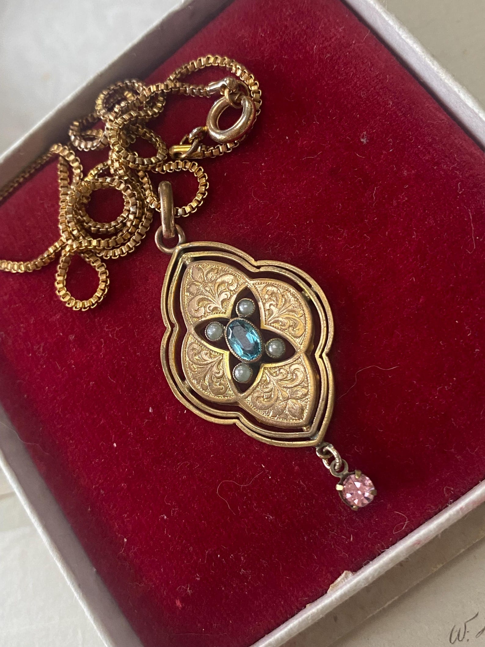 Vintage Edwardian Art Nouveau Pinchbeck Blue Topaz & Pearl Negligee ...