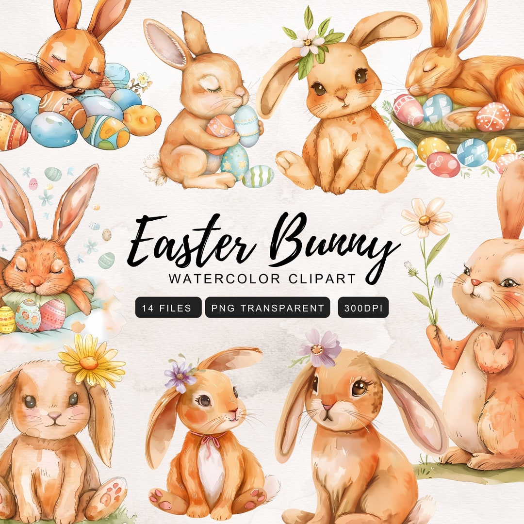 Watercolor Clipart Rabbit Lying Bunny Cute Clipart Bunnies Cute PNG ...
