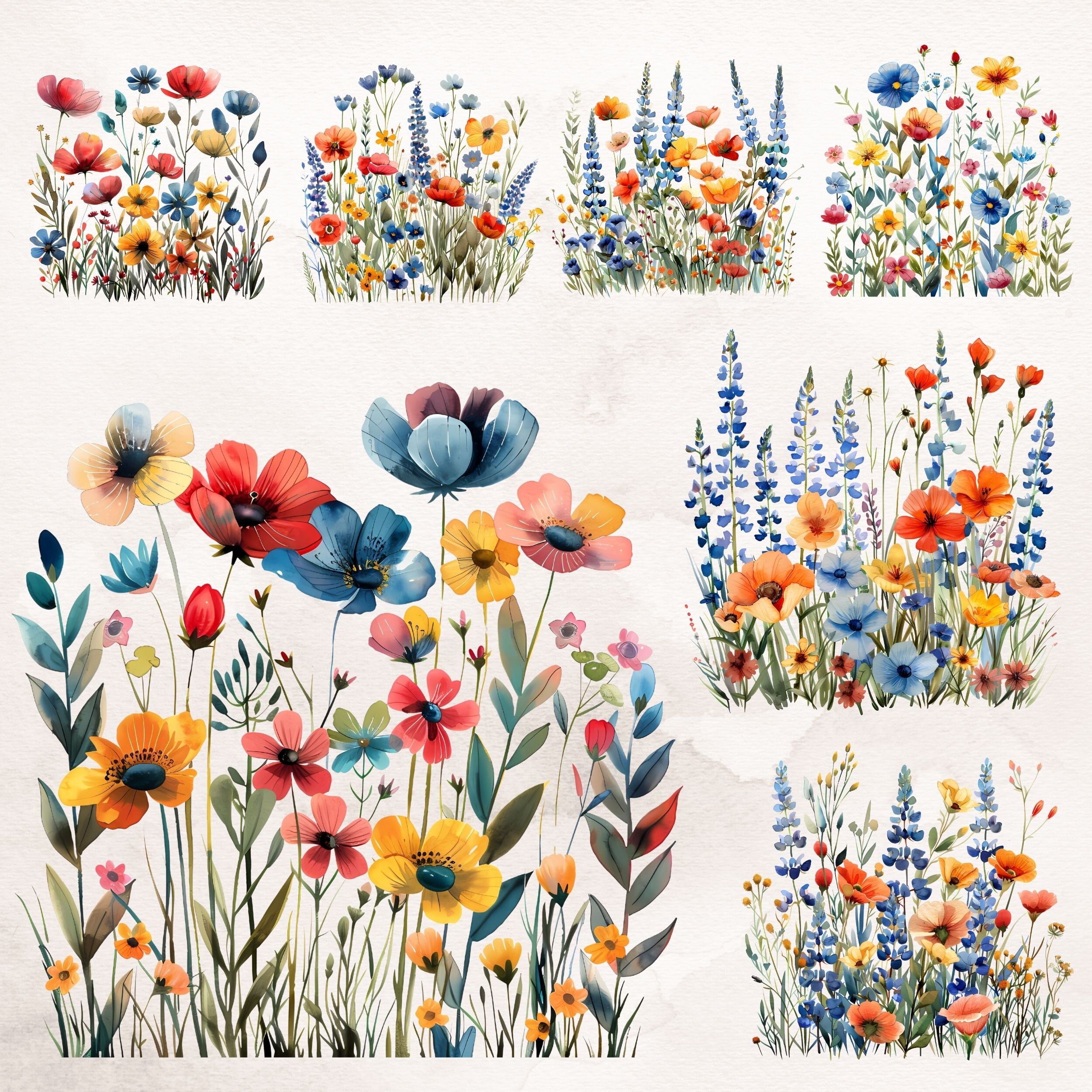 Wildflower Meadow Clipart Watercolor Floral Wildflower Clipart Summer ...