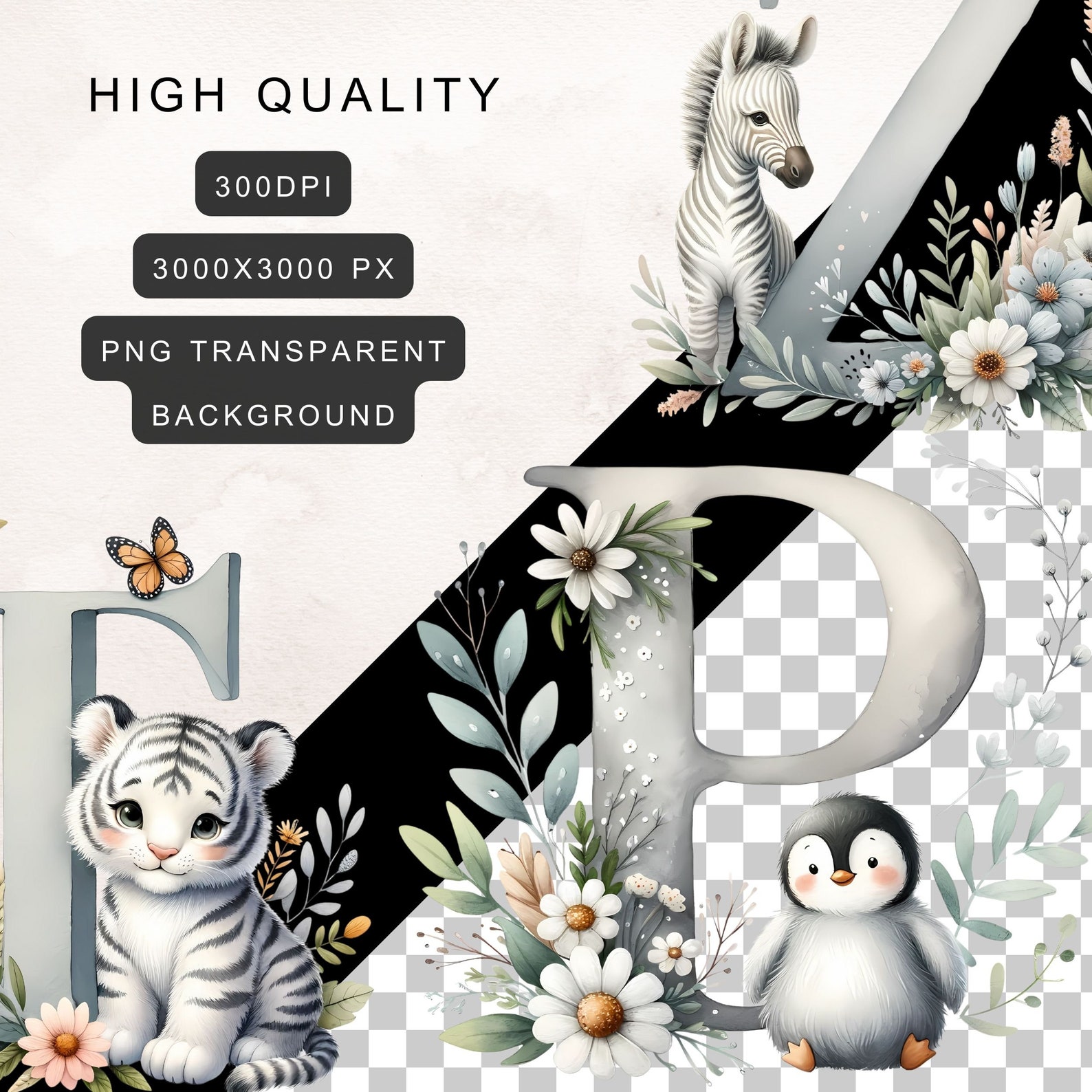 Animal Alphabet Clipart Bundle Watercolor Woodland Letters Png Doodle ...