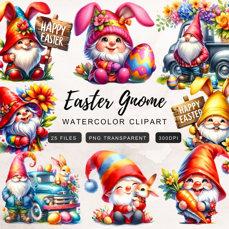 Red Hat Gnome Watercolor Easter Clipart Bundle Red Gnome Clipart Gnome ...