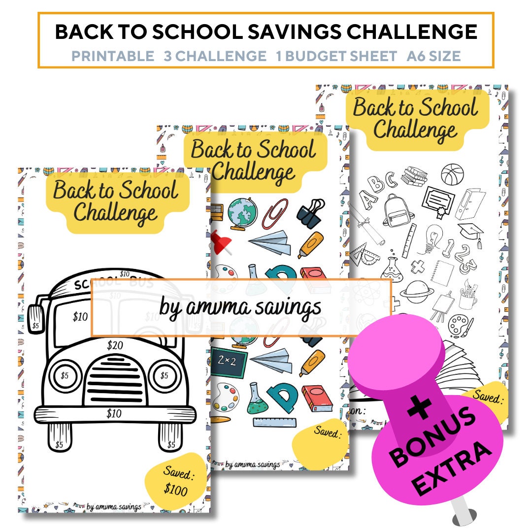 Back to School Savings Challenge Trackers Fits A6 Budget Binders Mini ...