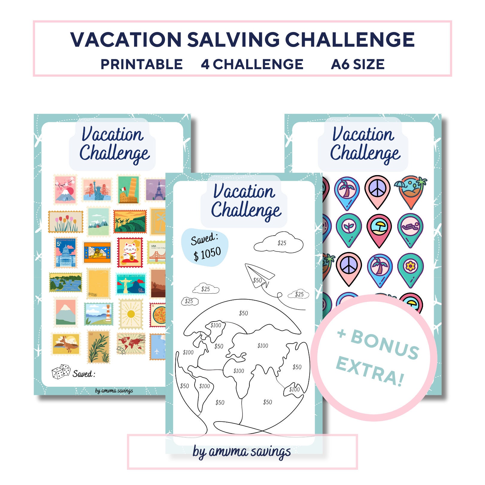 3 X Vacation Savings Challenge, Printable Cash Envelopes, Travel ...