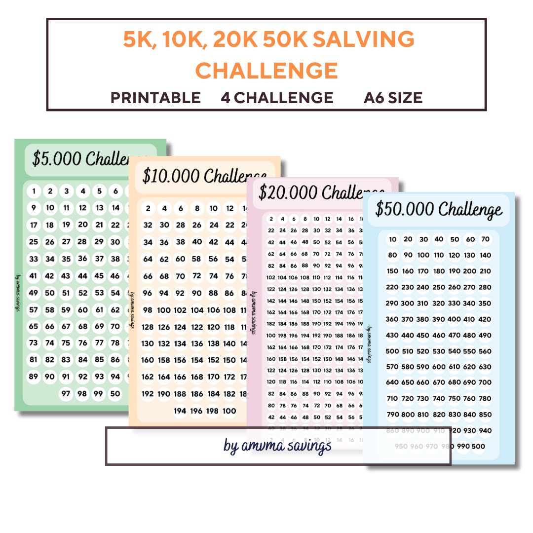 5000 10000 20000 & 50000 Savings Challenge, 5K 10K 20K 50K Big Money ...
