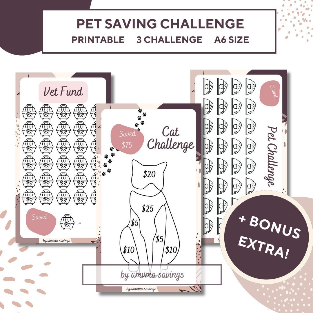Cat Savings Challenge, A6 Printable PDF, Pets Care Saving Challenge ...