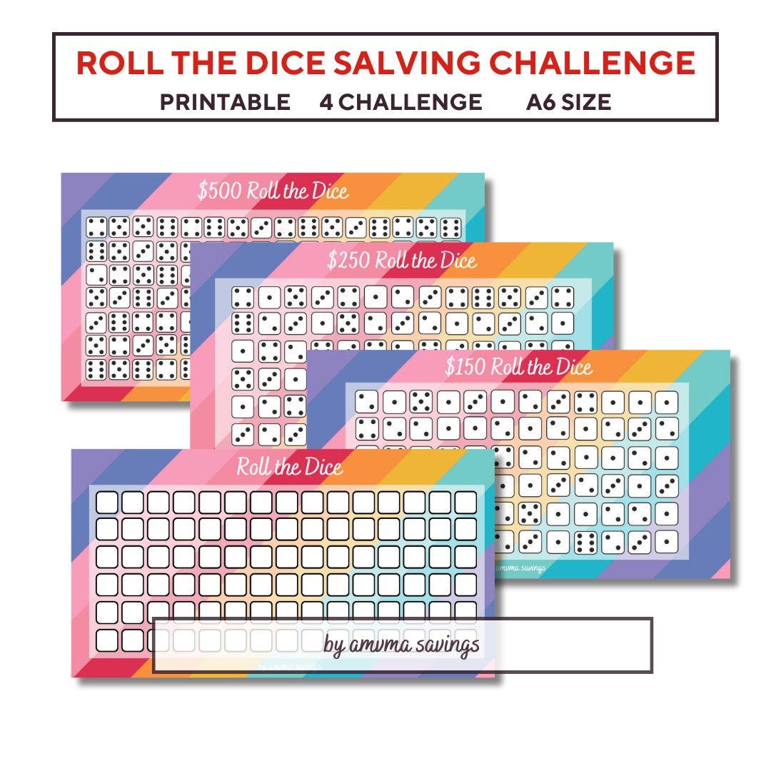 Roll the Dice Savings Challenge Roll the Dice Game 150 250 500 Money ...