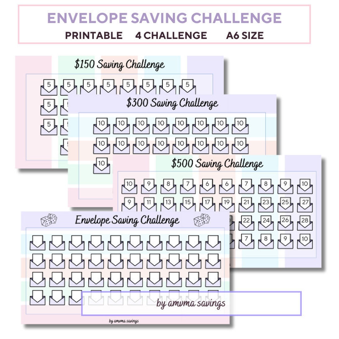 4 X Printable Envelope Savings Challenge 150 300 & 500 Money Saving ...