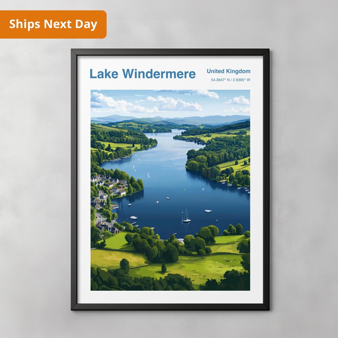Lake Windermere Travel Print United Kingdom United Kingdom Wall Art ...