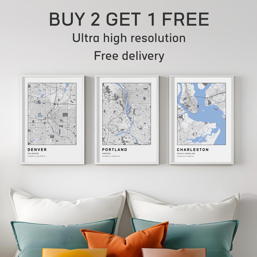 Denver City Map Print or ANY Location 3 for 2 | Custom Map Print ...