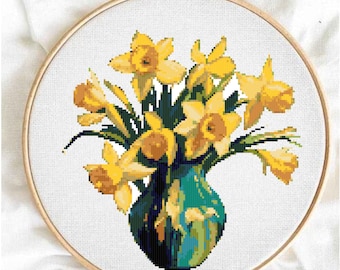 Spring Cross Stitch Pdf Pattern Dancing With the Daffodils - Etsy