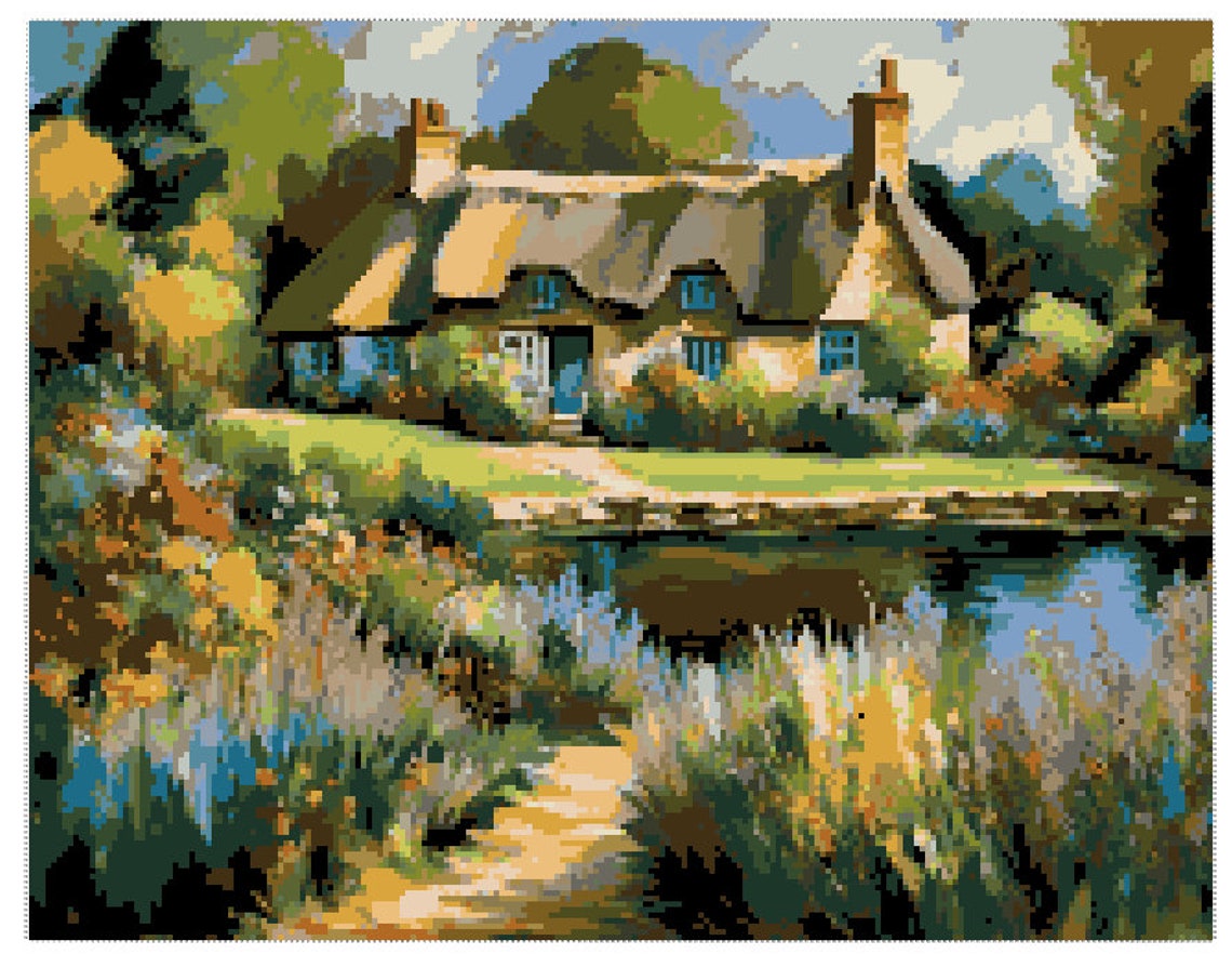 English Cottage Cross Stitch Pattern - Etsy