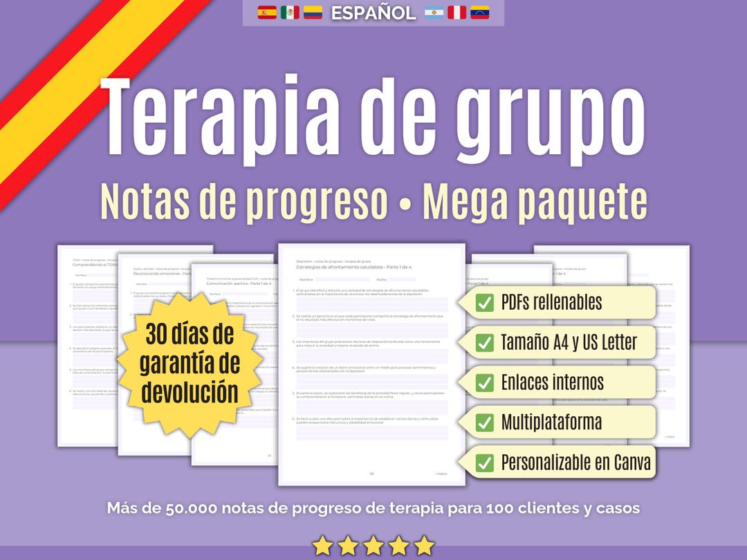 Terapia De Grupo • Notas De Progreso Mega Paquete • ESPAÑOL • Actividades Grupales, Salud Mental ...