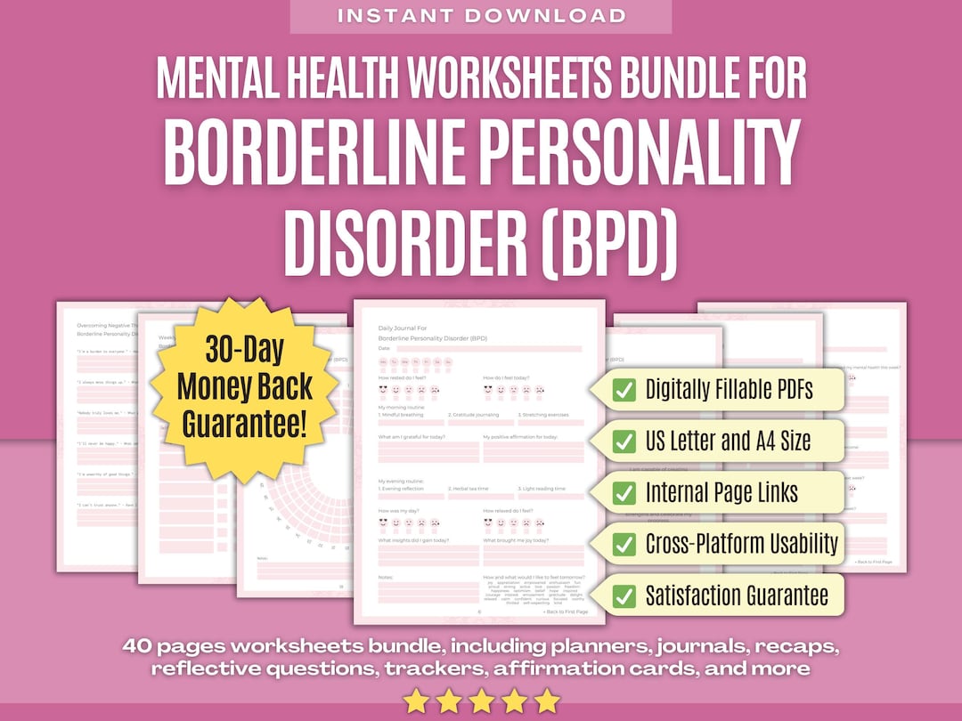 Borderline Personality Disorder BPD Mental Health Worksheets Bundle 40 ...