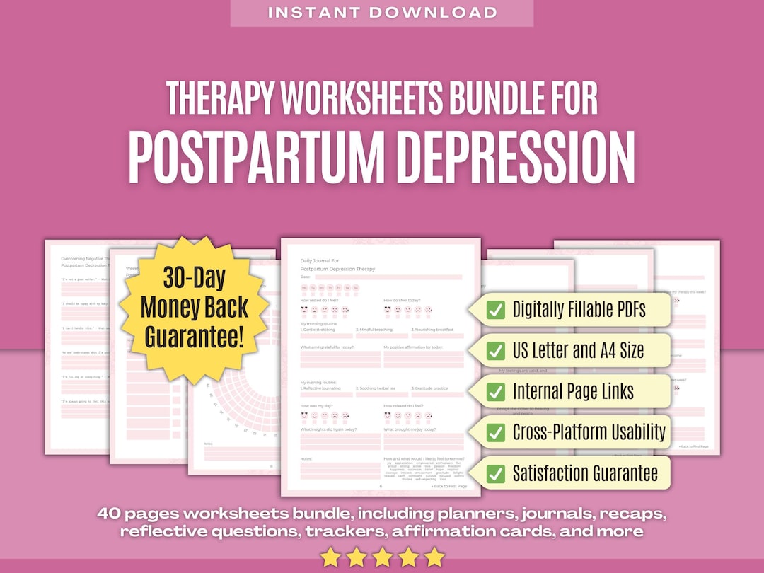 Postpartum Depression Therapy Worksheets Bundle 40 Pages, Journals ...