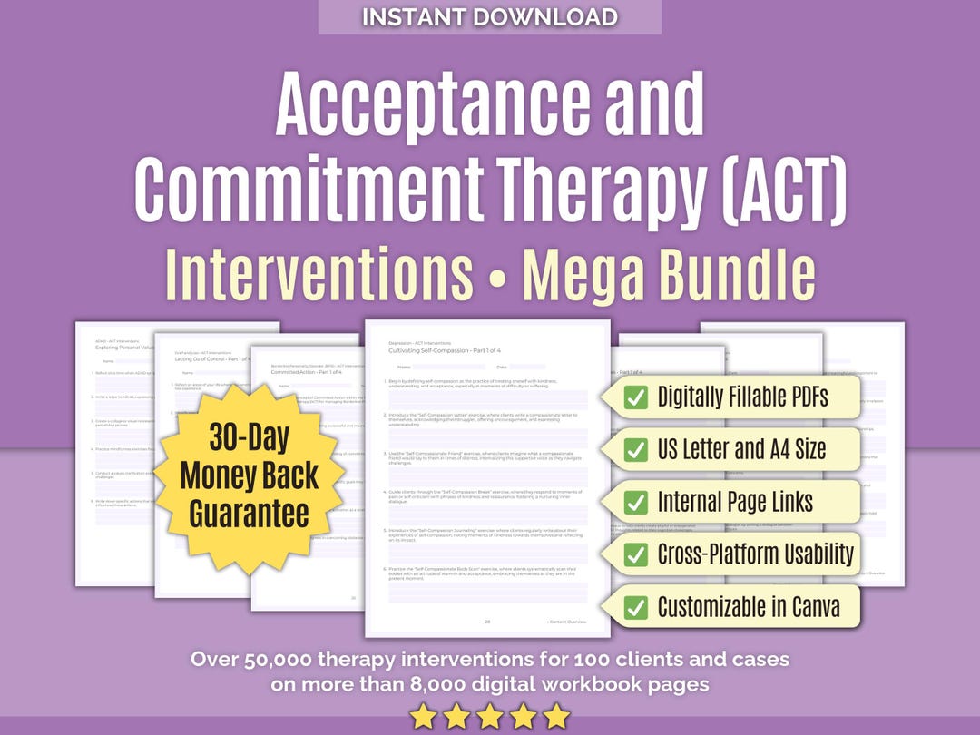 Acceptance and Commitment Therapy (ACT) • Interventions Mega Bundle ...