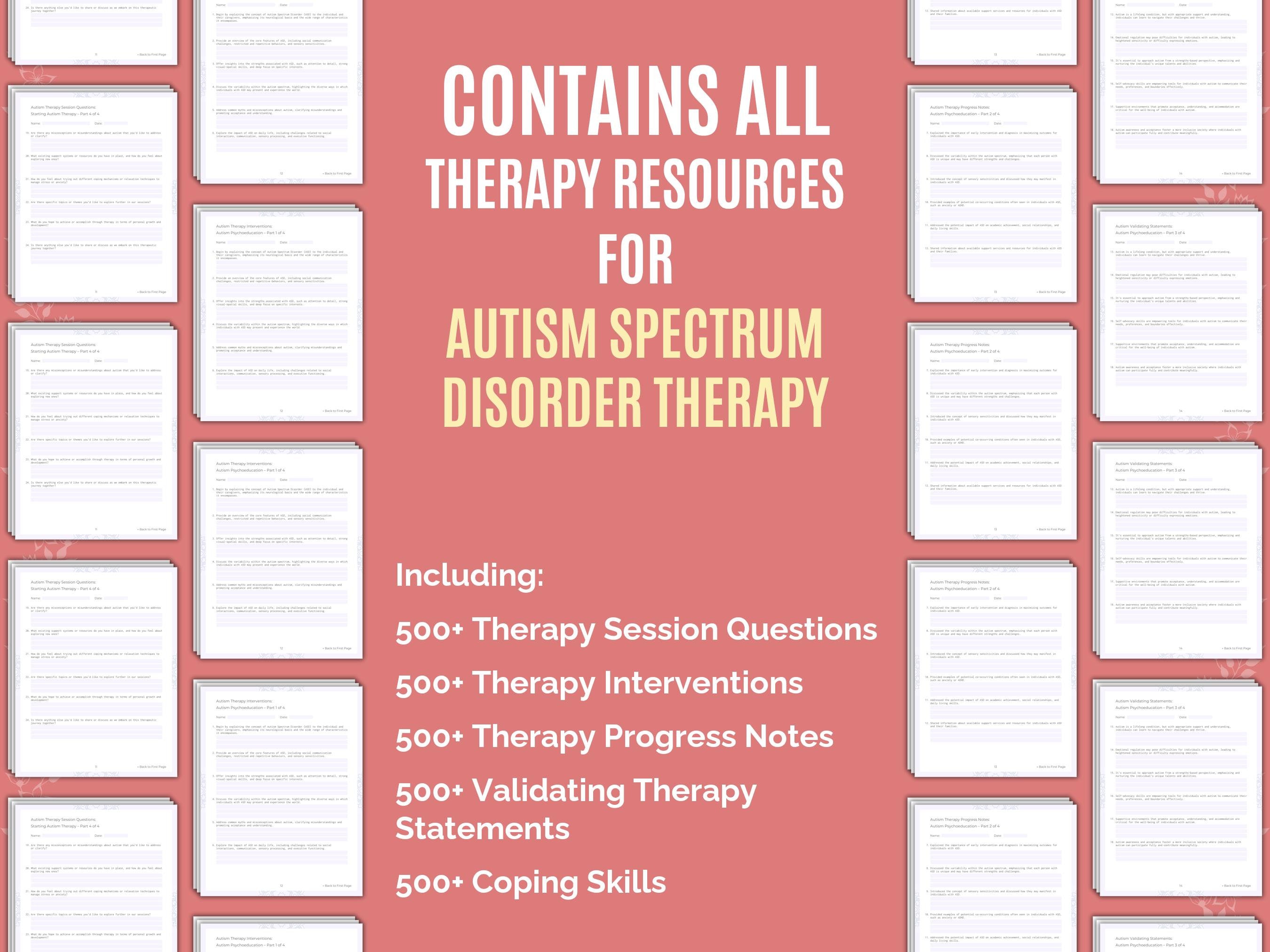Autism Spectrum Disorder Therapy Resource Bundle Therapy Session ...
