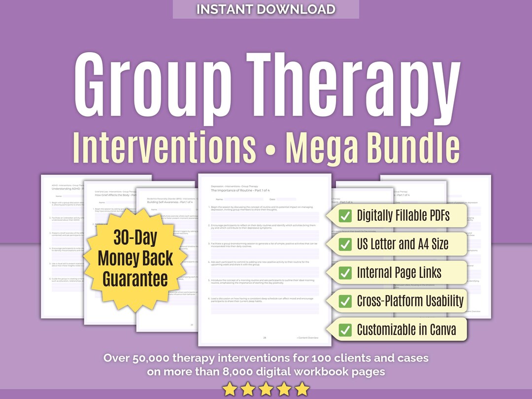 Group Therapy • Interventions Mega Bundle • Counseling Tools, Group ...