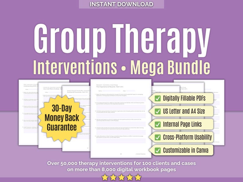 Group Therapy • Interventions Mega Bundle • Counseling Tools, Group ...