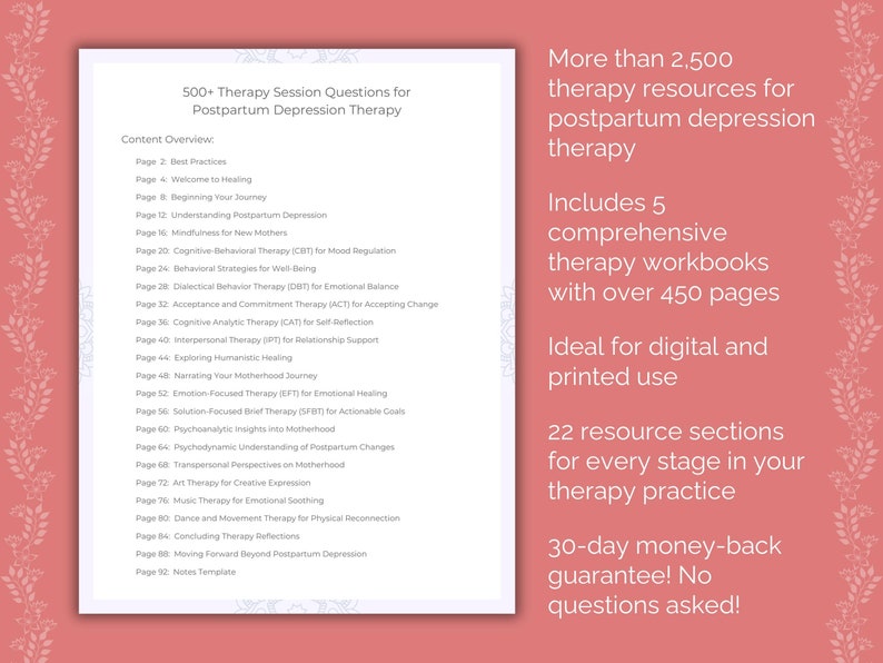 Postpartum Depression Therapy Resource Bundle | Therapy Session Questions, Therapy Interventions ...