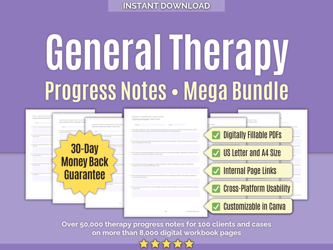 General Therapy • Progress Notes Mega Bundle • Counseling Documentation ...