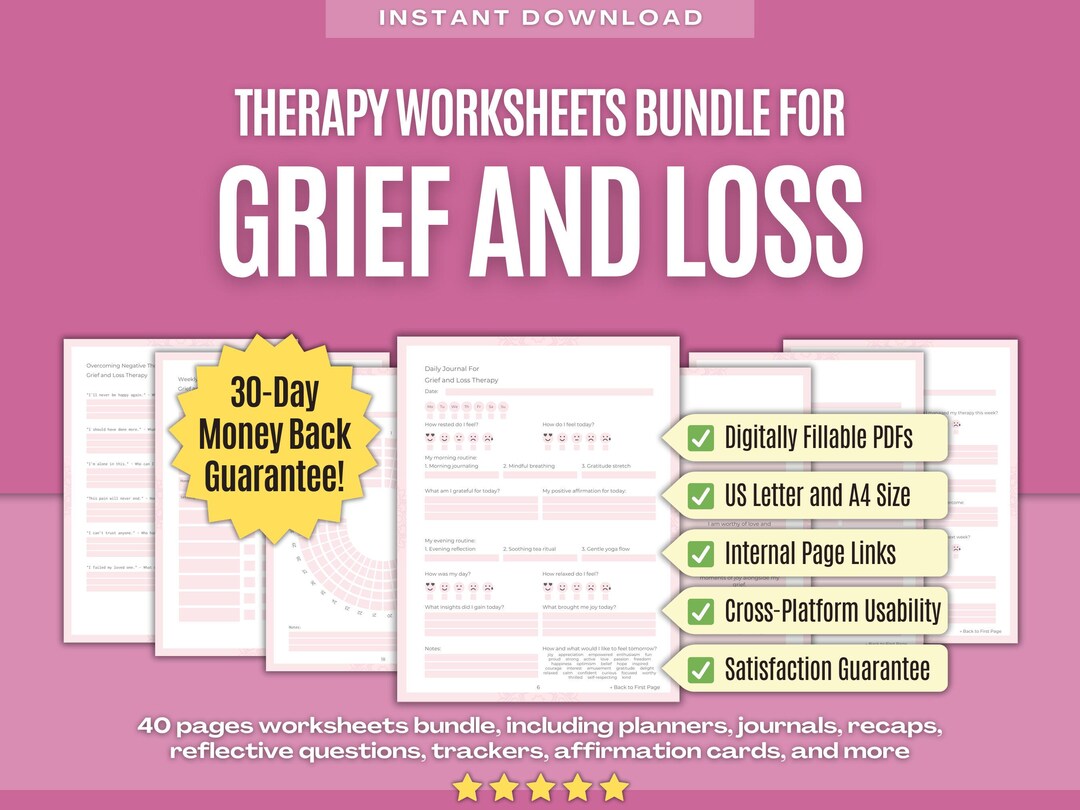 Grief and Loss Therapy Worksheets Bundle 40 Pages, Journals, Workbooks ...
