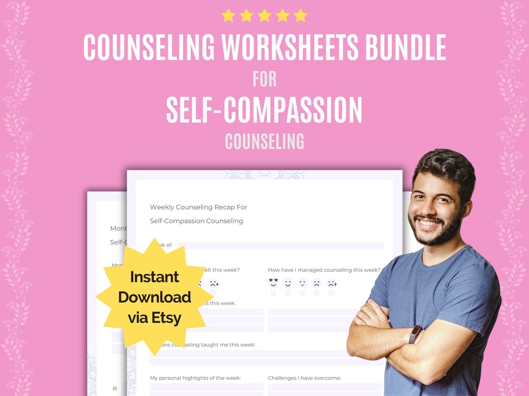 Self-compassion Counseling Worksheets Bundle 40 Pages, Journals ...