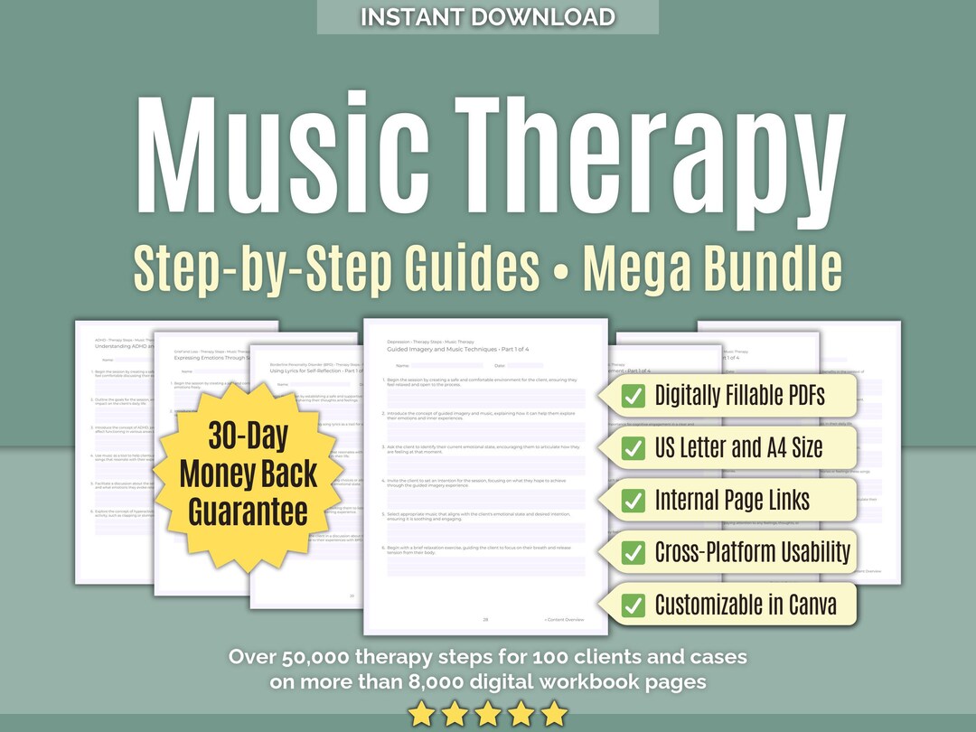 Music Therapy • Therapy Steps Mega Bundle • Music Workbook, Counseling ...