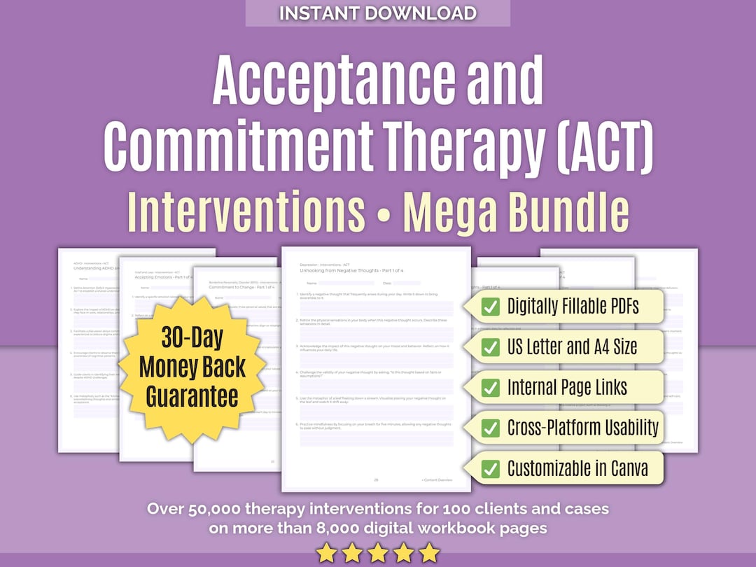 Acceptance and Commitment Therapy (ACT) • Interventions Mega Bundle ...