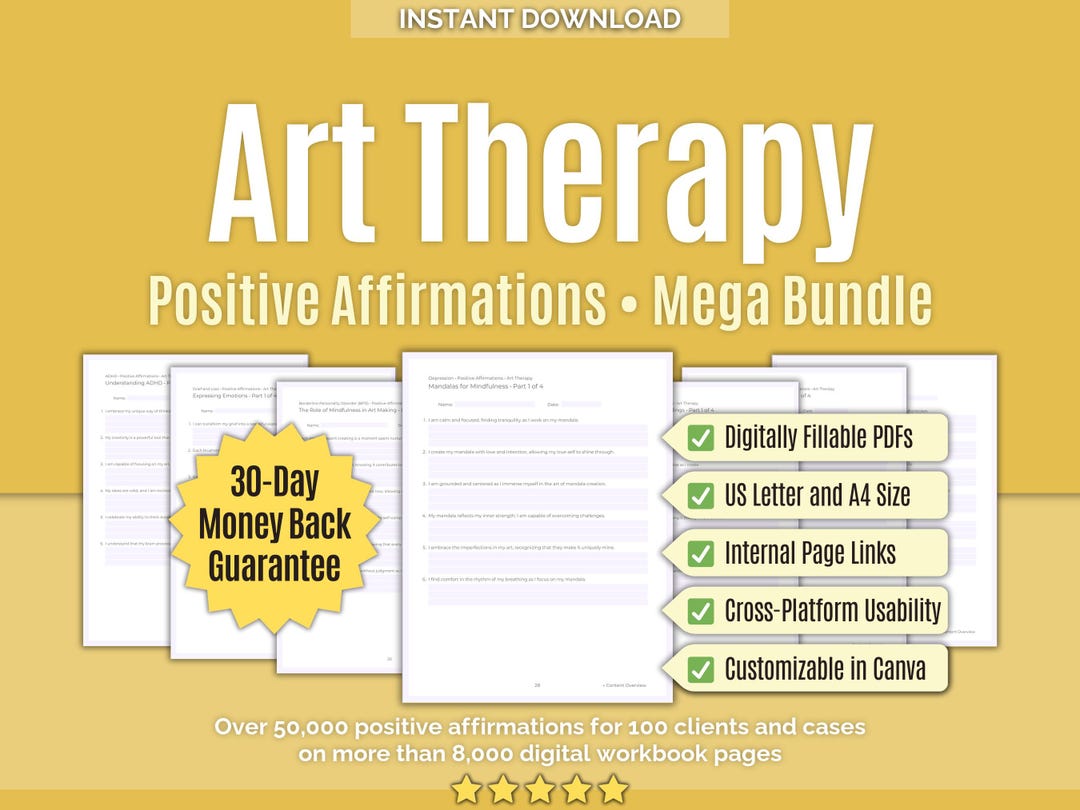 Art Therapy • Positive Affirmations Mega Bundle • Art Exercises ...