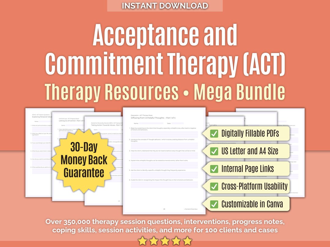 Acceptance and Commitment Therapy (ACT) • Therapy Resources Mega Bundle ...