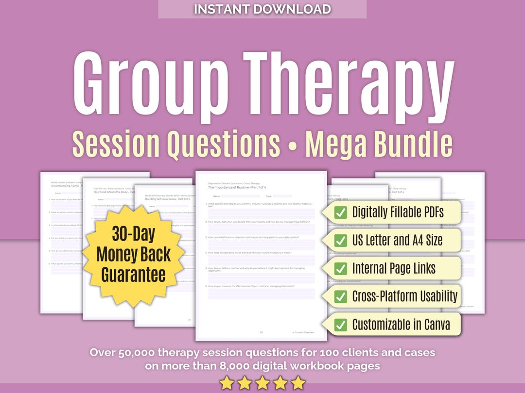 Group Therapy • Session Questions Mega Bundle • Therapy Guide, Mental ...