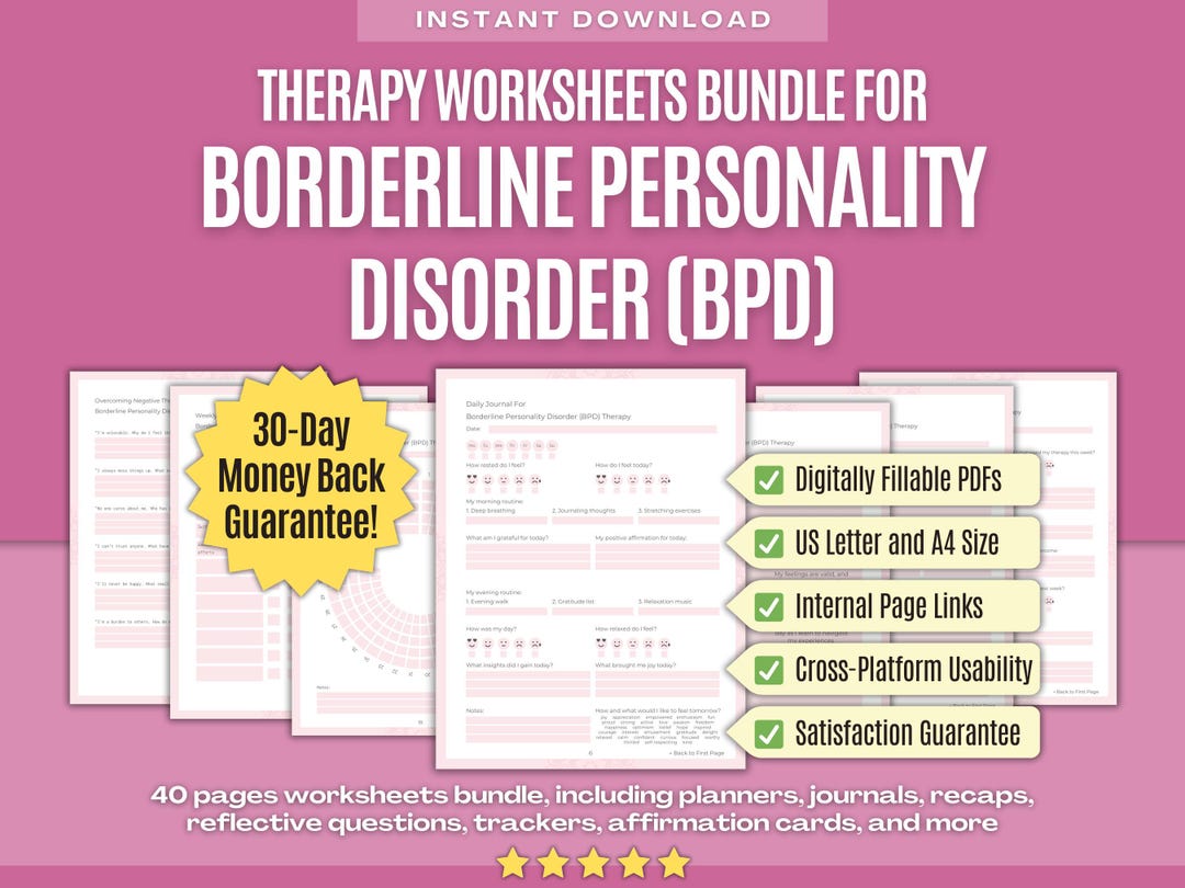 Borderline Personality Disorder BPD Therapy Worksheets Bundle 40 Pages ...