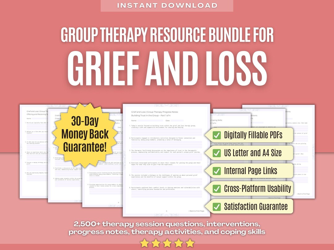 Grief and Loss Group Therapy Resource Bundle | Group Therapy Session ...