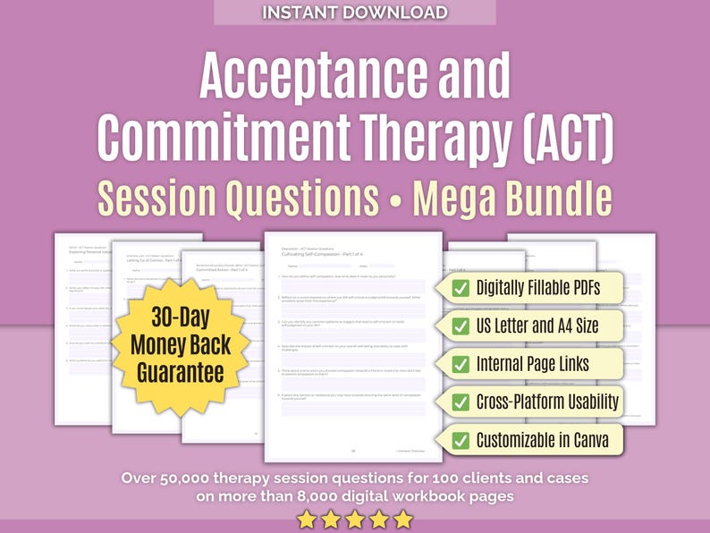Acceptance and Commitment Therapy (ACT) • Session Questions Mega Bundle ...
