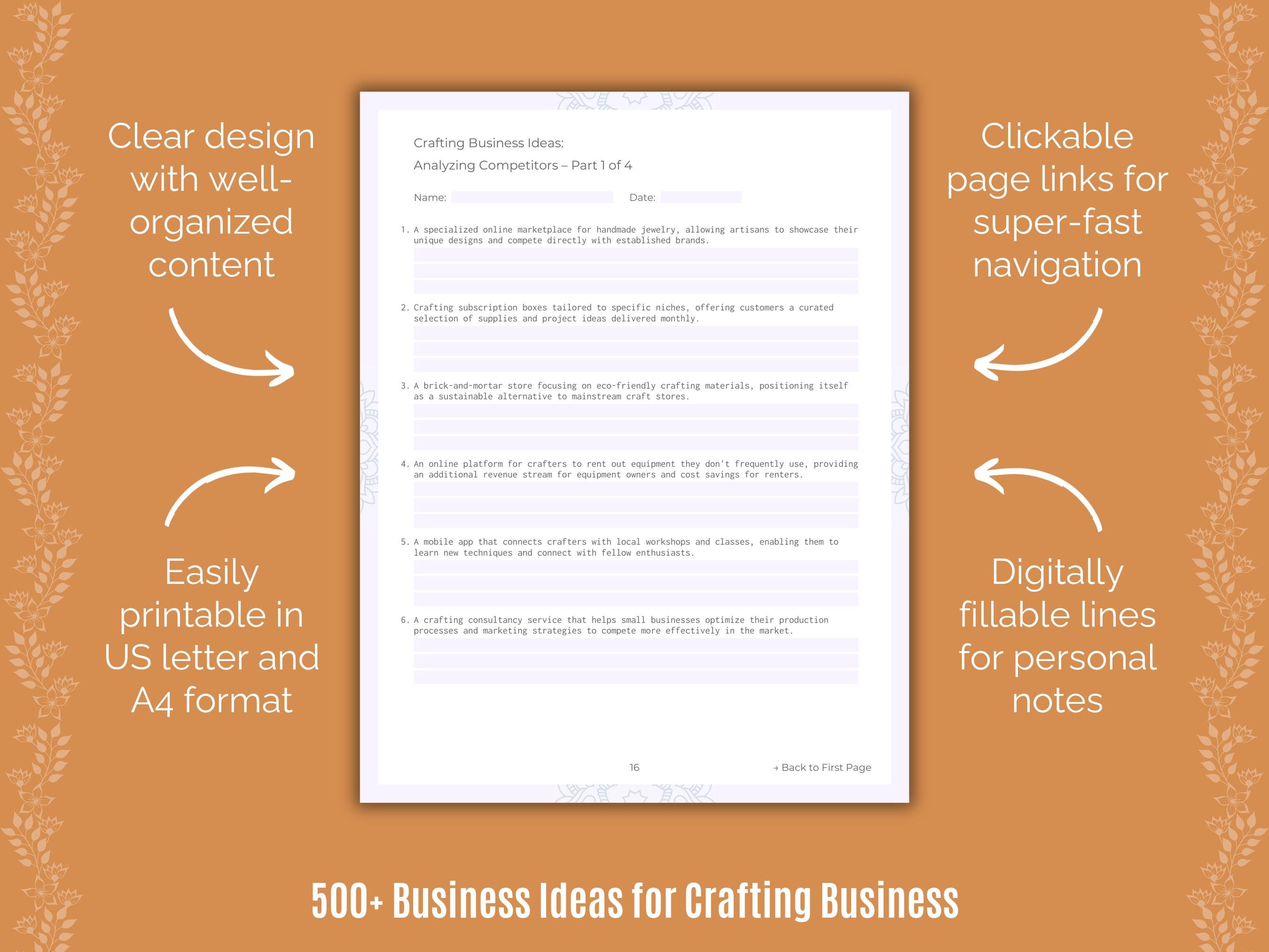 Crafting Business Ideas Business, Worksheet, Template, Workbook ...