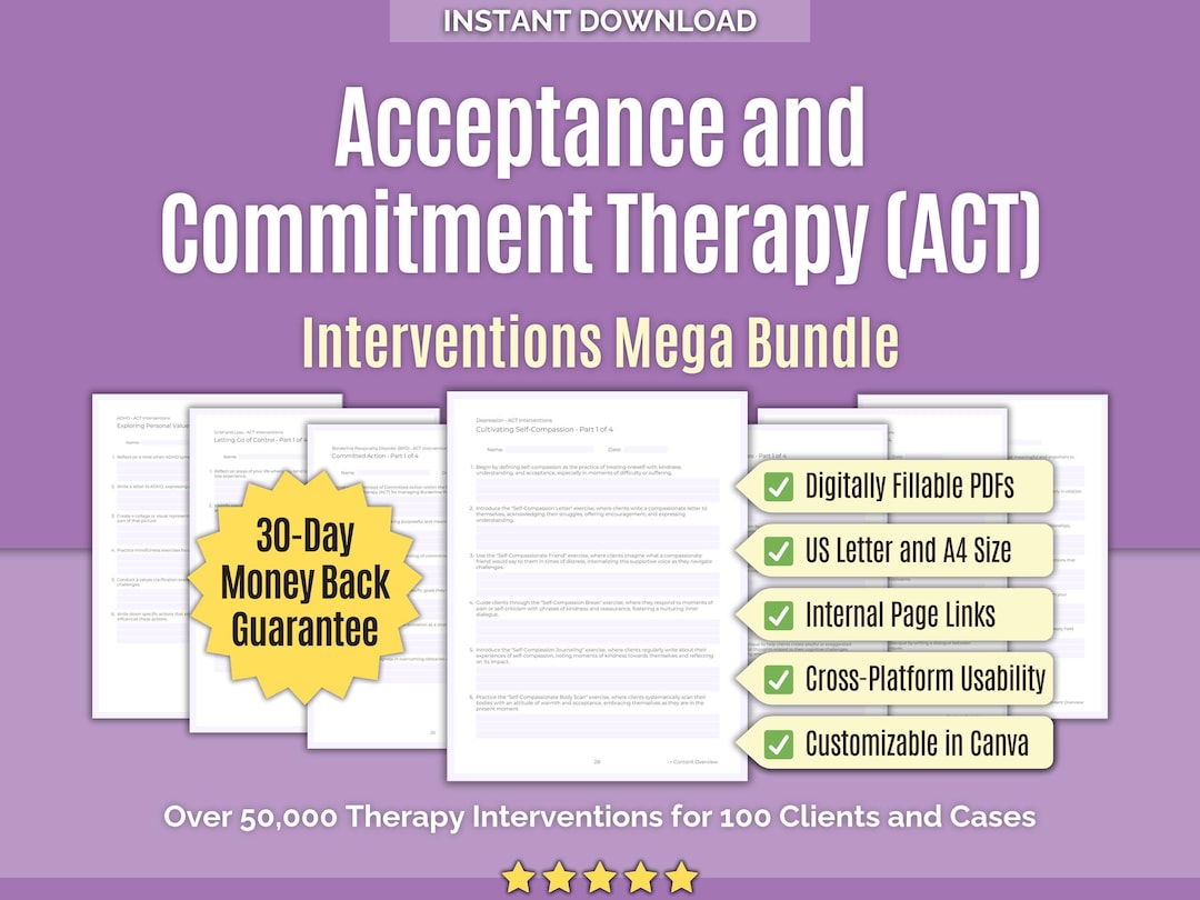 Acceptance and Commitment Therapy (ACT) Interventions MEGA Bundle | ACT ...