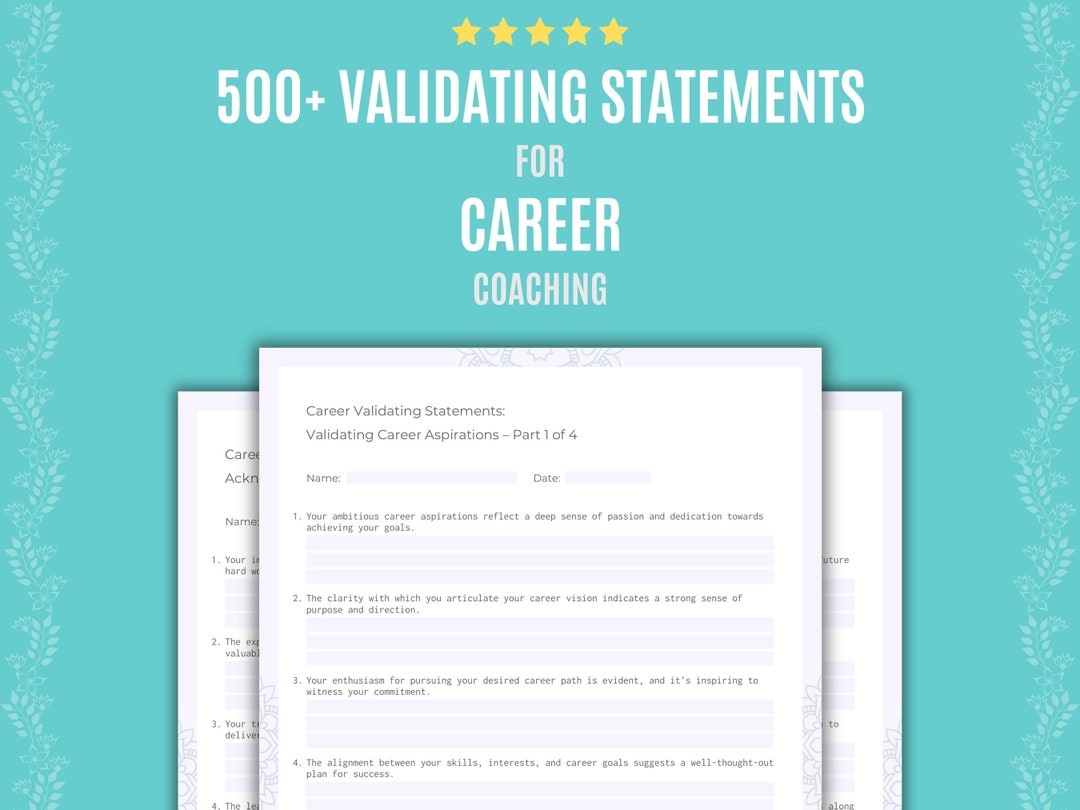 Career Validating Coaching Statements Career Coaching, Workbook ...