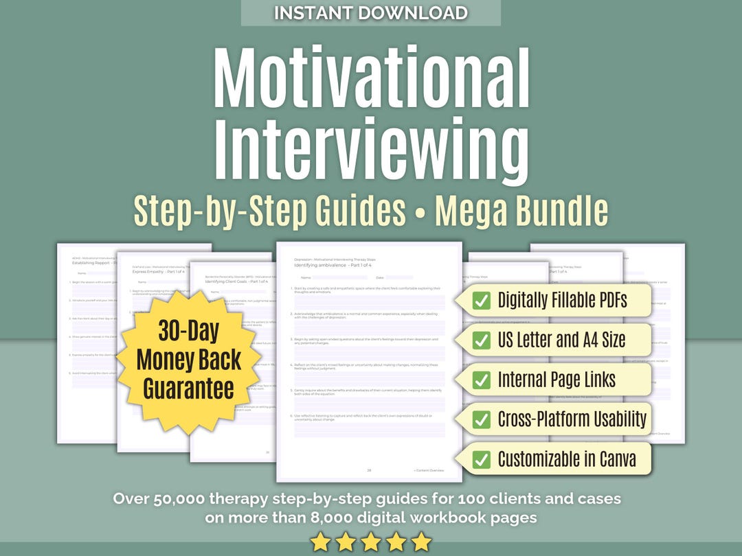 Motivational Interviewing • Therapy Steps Mega Bundle • Mental Health, Counseling, Treatment ...