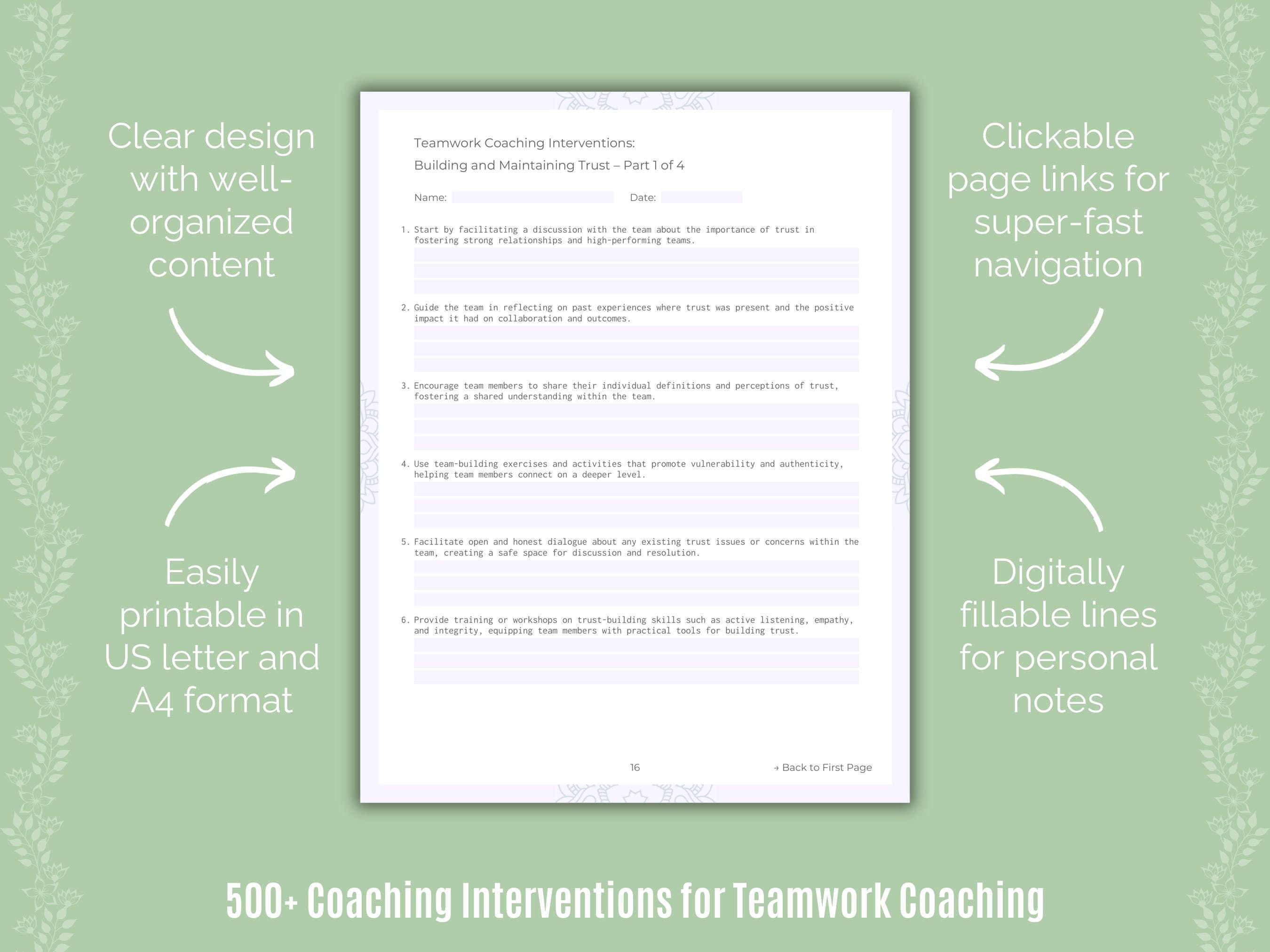 Teamwork Coaching Interventions Coaching, Workbook, Template, Worksheet ...