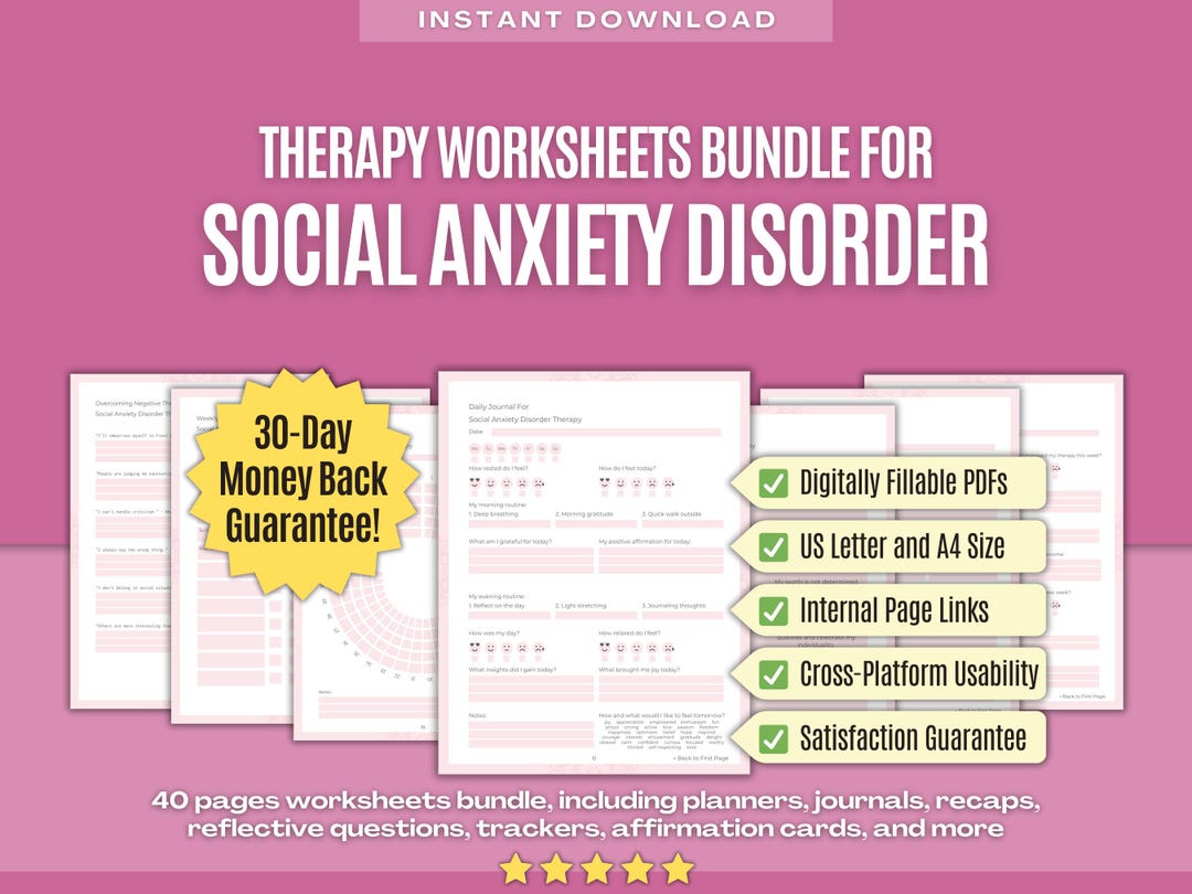 Social Anxiety Disorder Therapy Worksheets Bundle 40 Pages, Journals ...