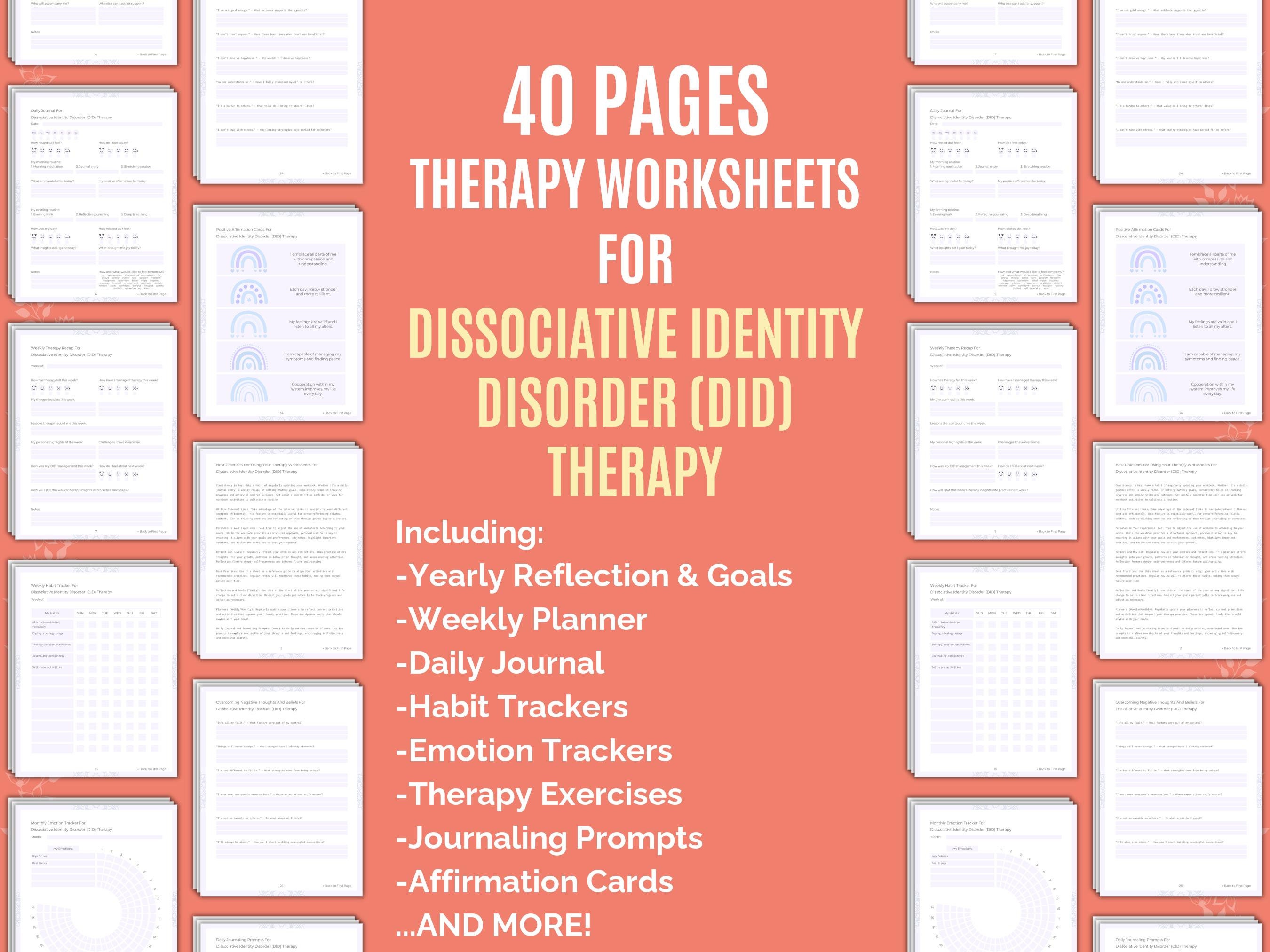 Dissociative Identity Disorder DID Therapy Worksheets Bundle 40 Pages ...