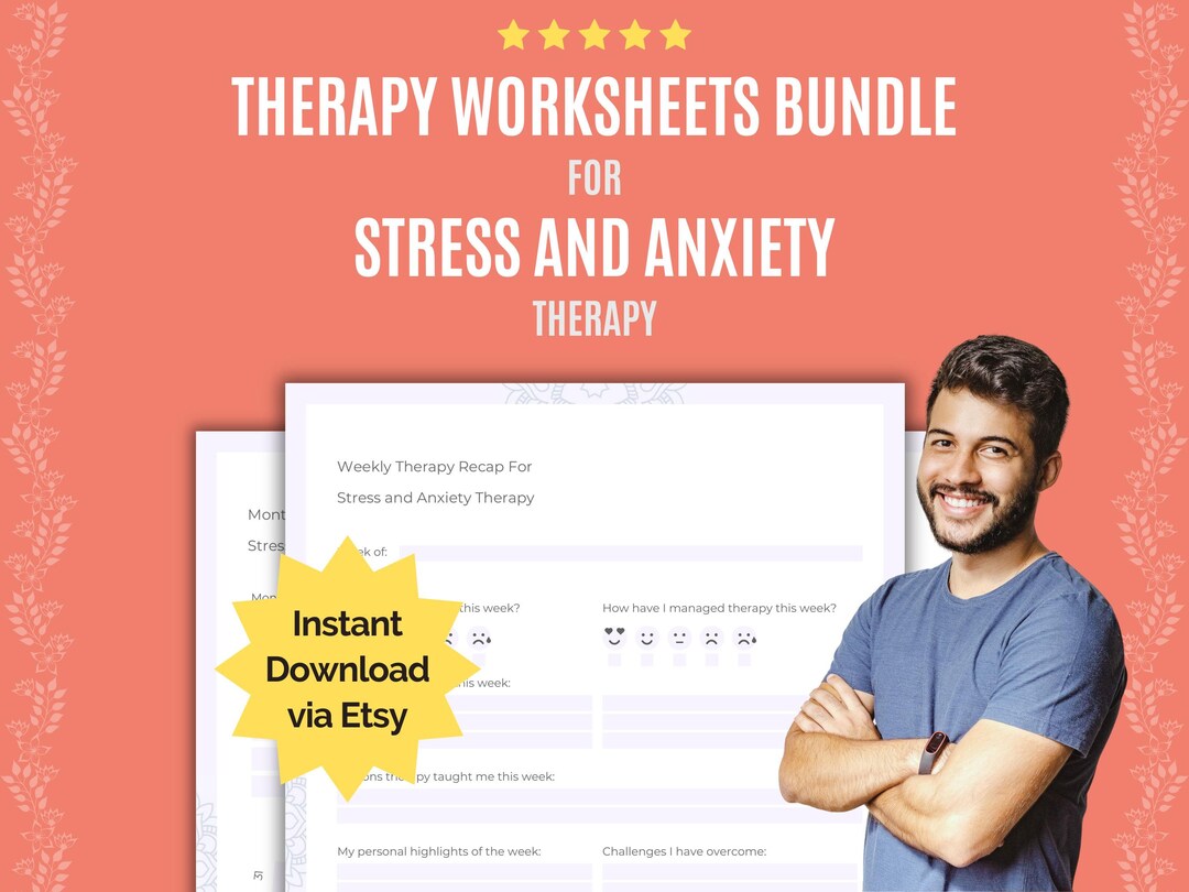 Stress and Anxiety Therapy Worksheets Bundle 40 Pages, Journals ...