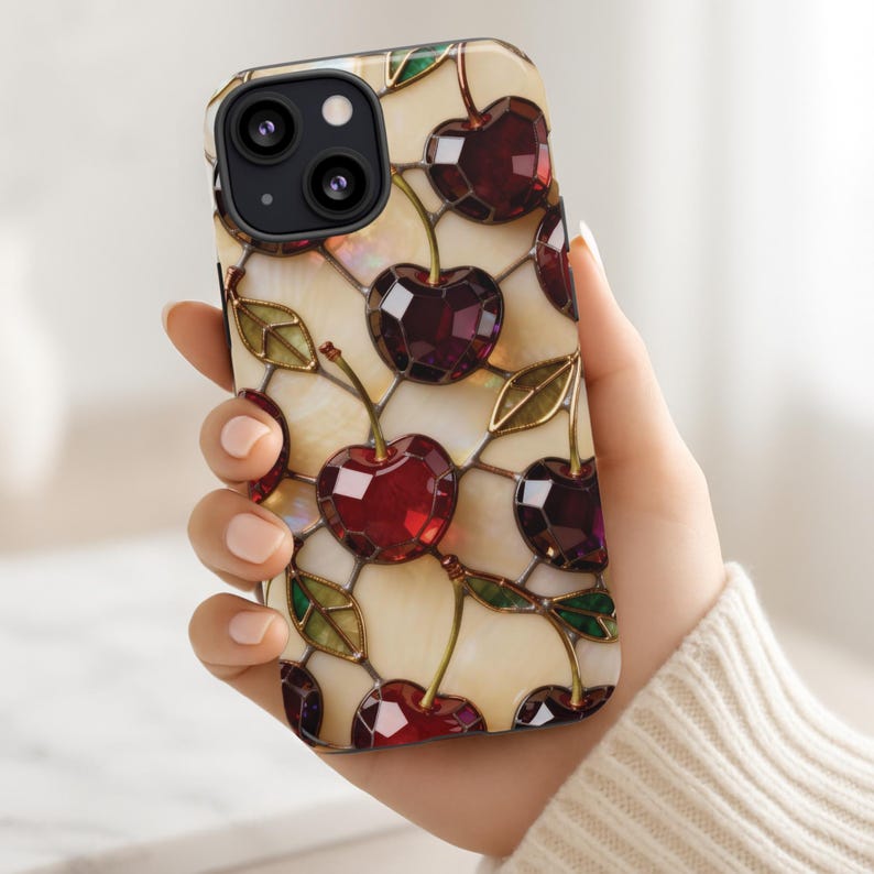 Stained Glass Cherry Phone Case, 3D Jewel Fruit Design, Romantic ...