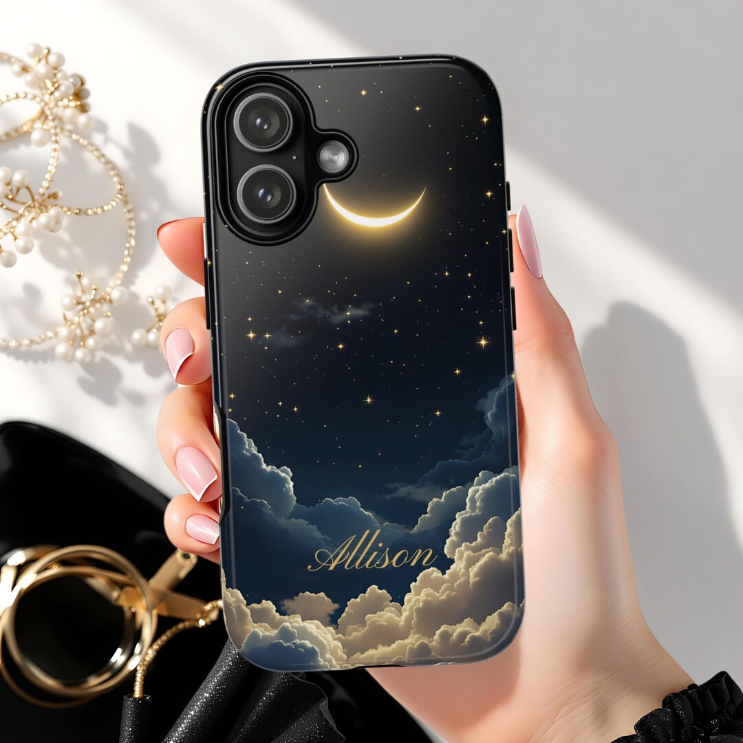 Personalized Night Sky Phone Case, Moon and Stars Cover iPhone 17 16 15 ...