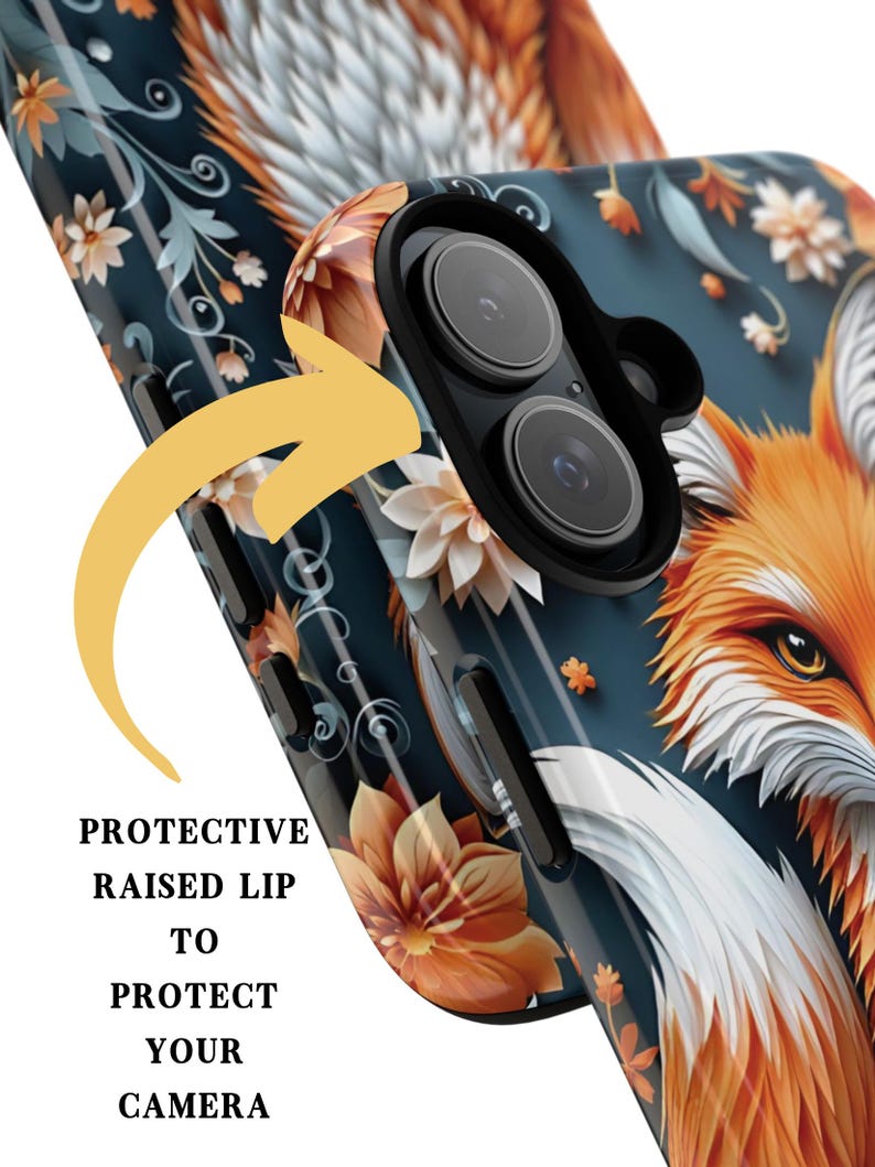 Fox iPhone Case, 3D Floral Fox Phone Cover, Orange Woodland Animal Art ...