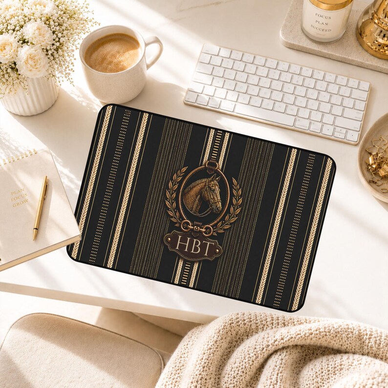Personalized Equestrian Desk Mat With Monogram Horse Crest and Gold ...