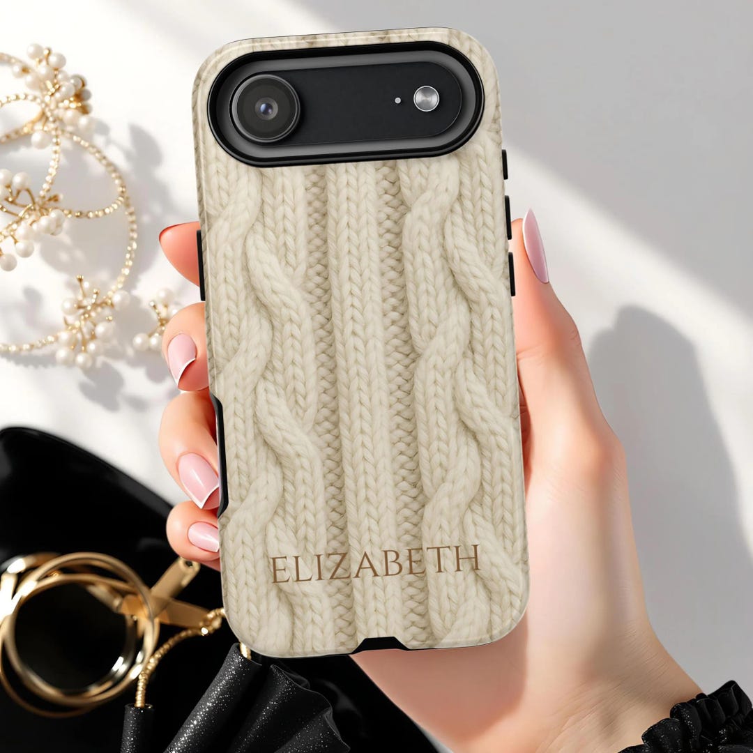 Personalized Ivory Knit Phone Case, Custom Name Cable Sweater Texture ...